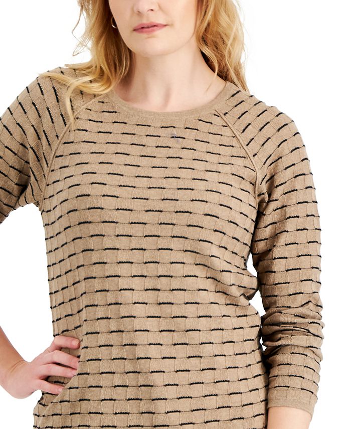 Karen Scott Petite Cotton Curved-Hem Tuck-Stitch Pullover Sweater ...