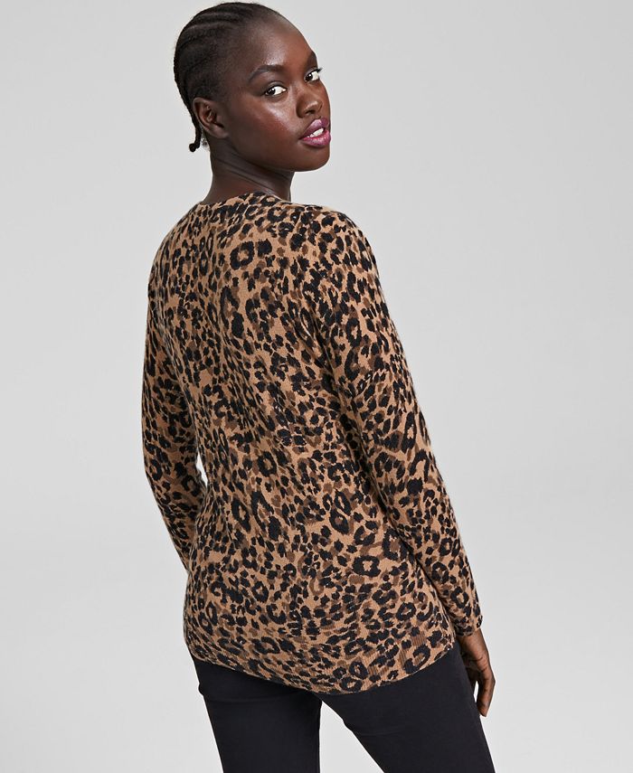 Charter Club 100% Cashmere Cheetah-Print Sweater, Created for Macy's ...