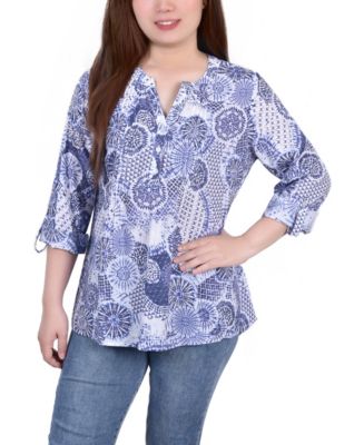 Women's Missy 3/4 Roll Tab Sleeve Blouse Top - Macy's