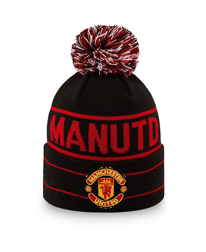 New Era Men's Black Manchester United Jake Cuffed Knit Hat with Pom ...