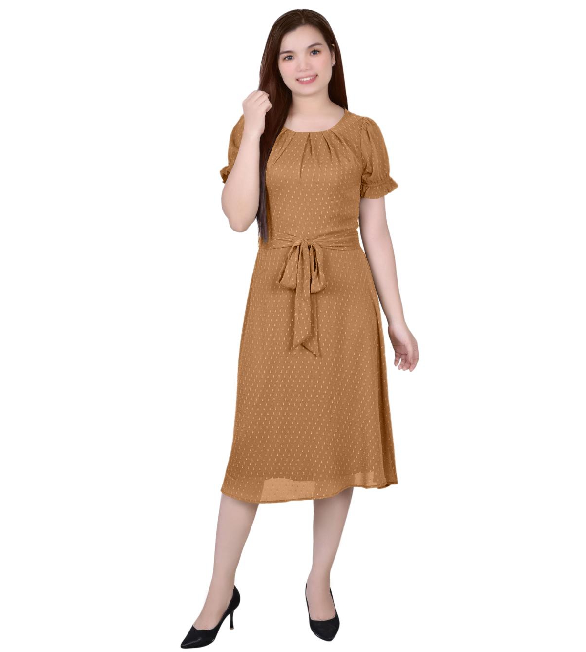 Click here for Ny Collection Petite Short Sleeve Belted Swiss Dot... prices