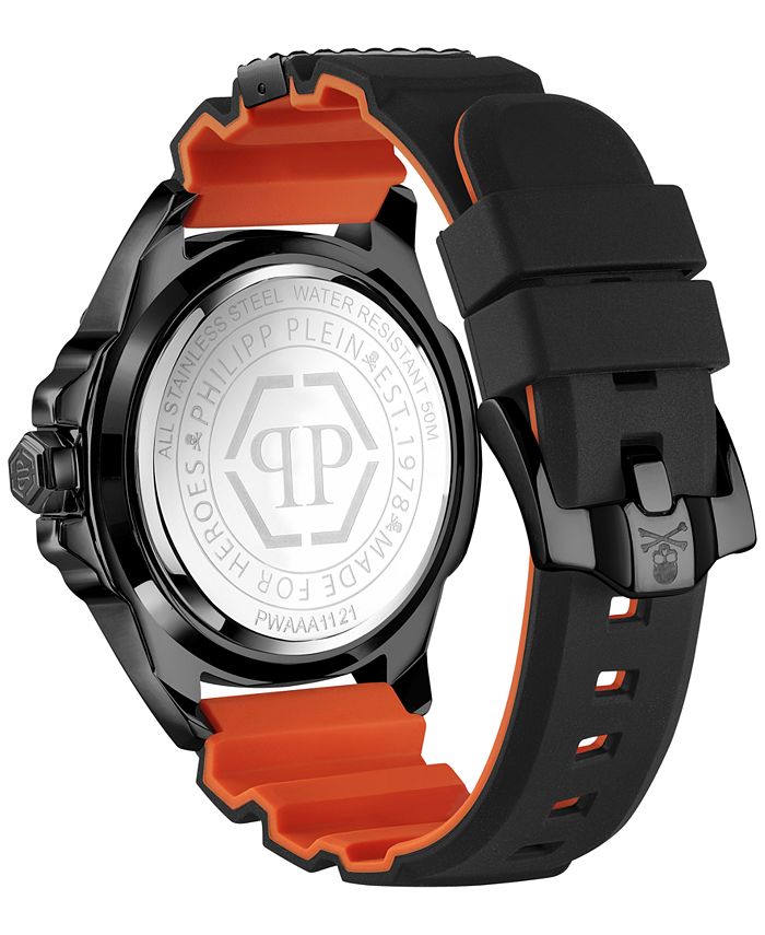 Philipp Plein Men's The $kull Black Silicone Strap Watch 44mm - Macy's