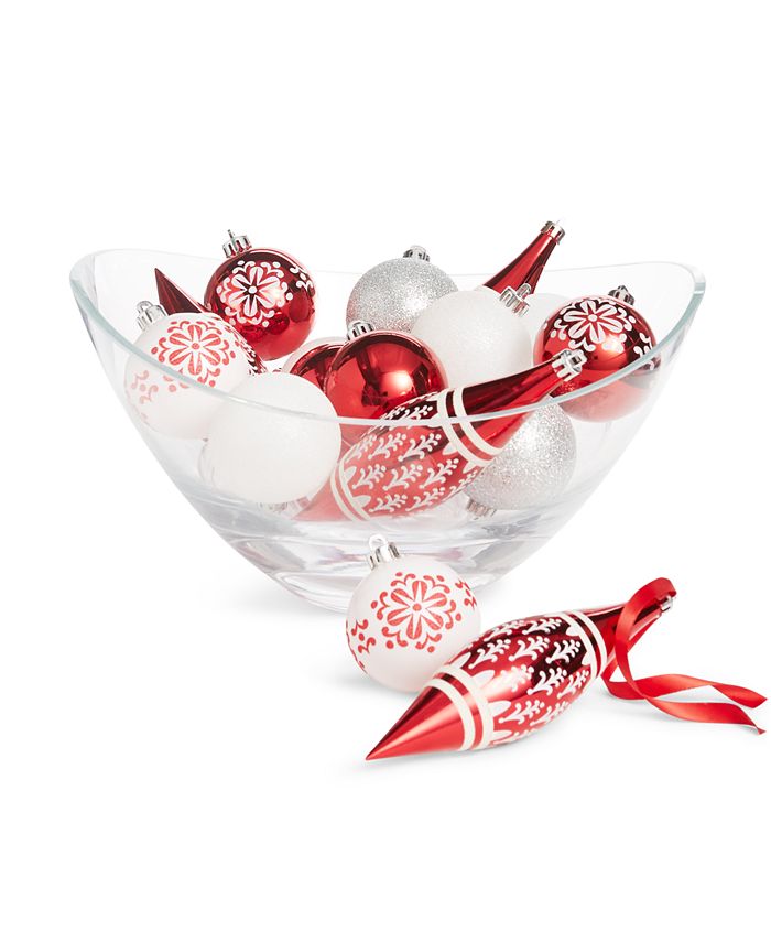 Holiday Lane Christmas Cheer Set of 16 Red, White & Silver-Tone Ball ...