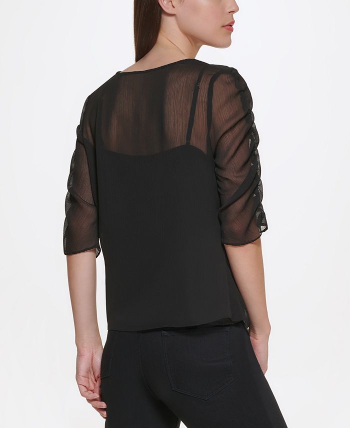 DKNY Ruched-Sleeve Top - Macy's