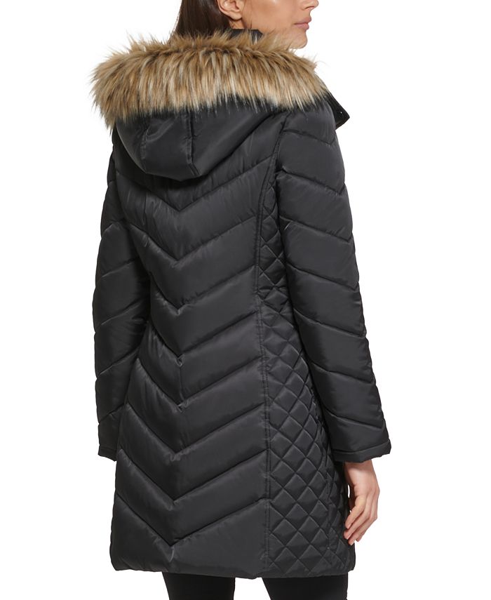 Kenneth Cole Women's Faux-Fur-Trim Hooded Puffer Coat - Macy's
