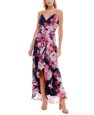 Crystal Doll Juniors' Printed Ruffled Dress - Macy's