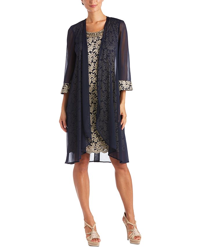 R & M Richards Petite Embellished Dress & Sheer Jacket - Macy's