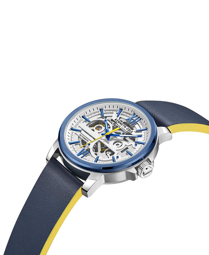 Kenneth Cole New York Men's Automatic Blue Leather Strap Watch 44mm ...