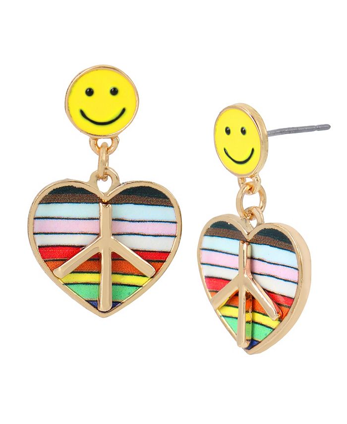 Betsey Johnson Peace Sign Heart Drop Earrings - Macy's