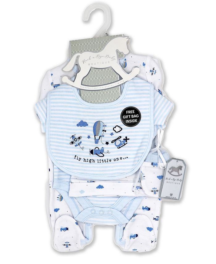 Rock-A-Bye Baby Boutique Baby Boys Fly High Layette Gift in Mesh Bag, 5 ...