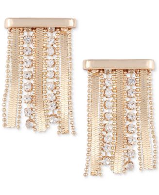 GUESS Gold-Tone Crystal & Mixed Chain Fringe Drop Earrings - Macy's