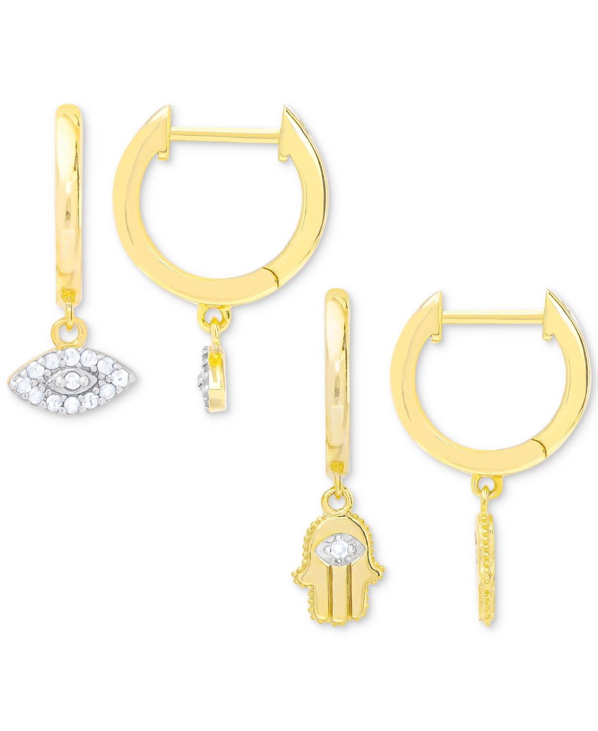 Click here for 2-Pc. Set Diamond Evil Eye & Hamsa Hand Dangle Hoo... prices