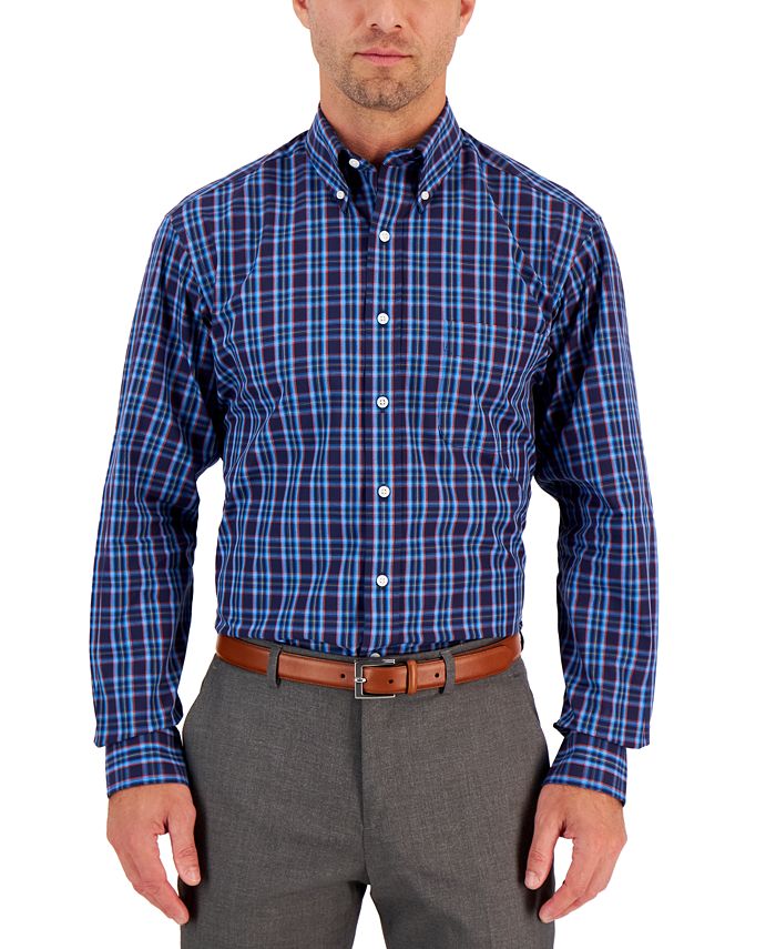 Club Room Mens Regular Fit Rojo Plaid Cotton Dress Shirt Created For
