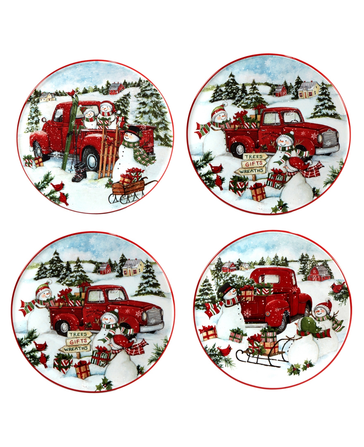 Click here for Certified International Red Truck Snowman 4 Piece... prices