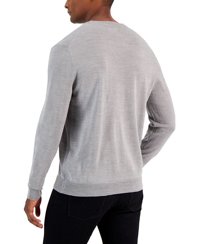 Club Room Men's Solid Crew Neck Merino Wool Blend Sweater, Created for ...