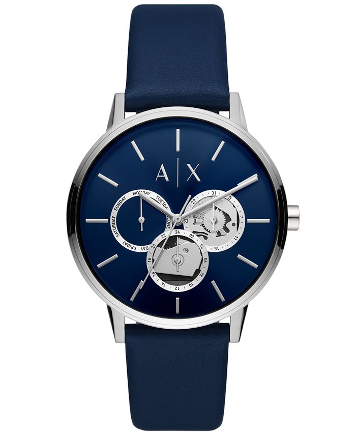 A|X Armani Exchange Men's Multifunction Blue Leather Strap Watch, 42mm ...