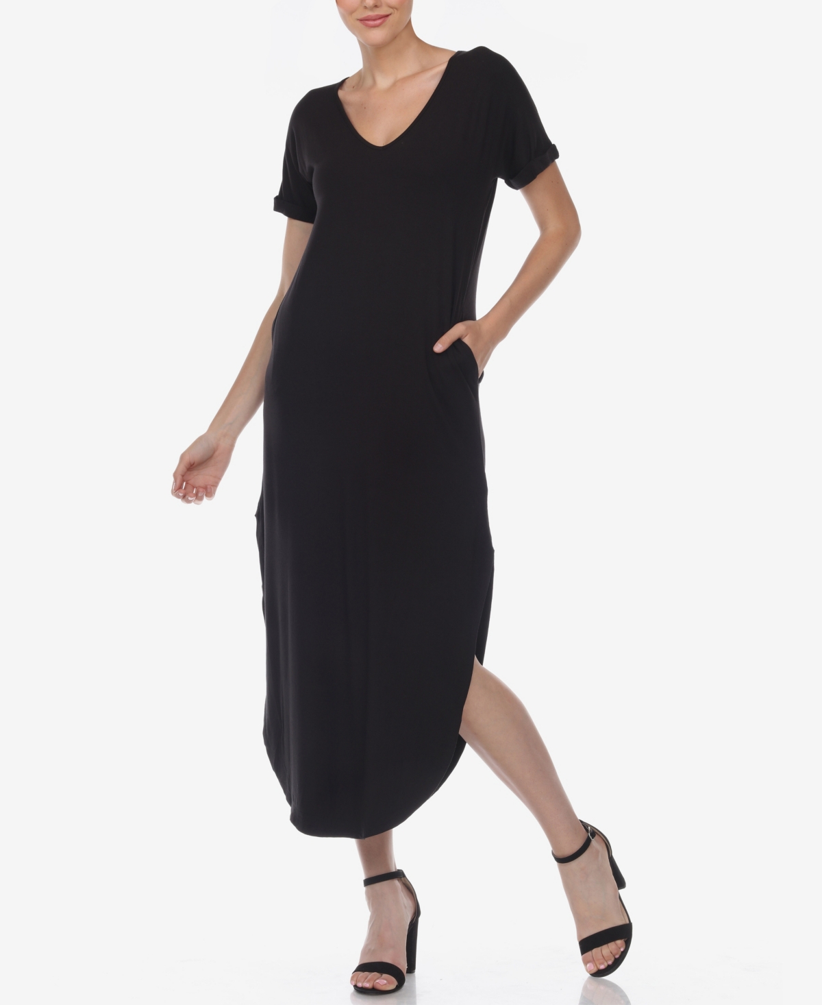 Click here for Womens Short Sleeve V-Neck Maxi Dress - Black prices
