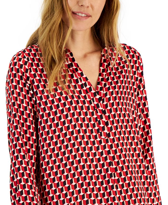 Alfani Women's Printed Satin Long Sleeve Top, Created for Macy's - Macy's