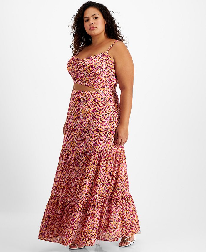 Bar III Plus Size Cutout Smocked-Back Tiered Maxi Dress, Created for ...
