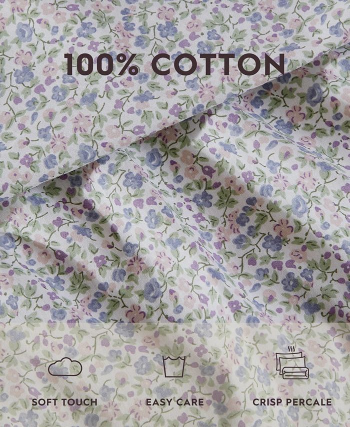 Laura Ashley Cotton Percale 3-Pc. Sheet Set, Twin - Macy's