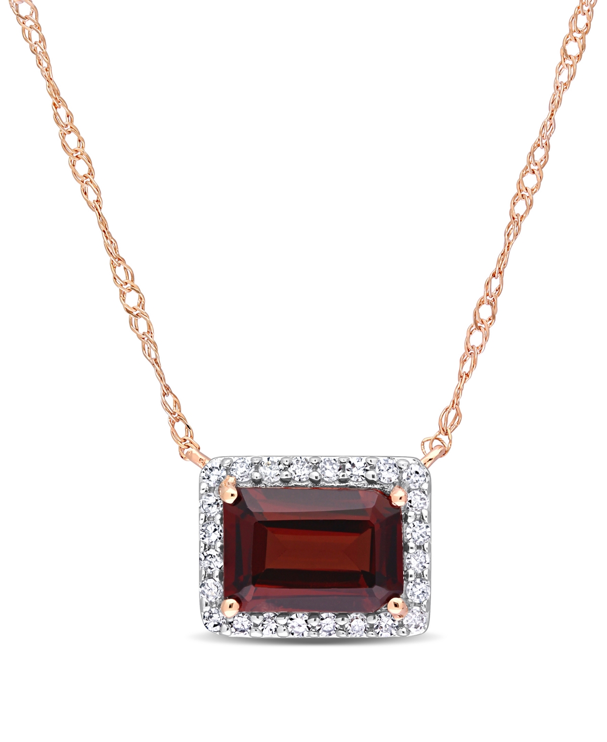 Click here for 14K Rose Gold Garnet and Diamond Halo Necklace - G... prices