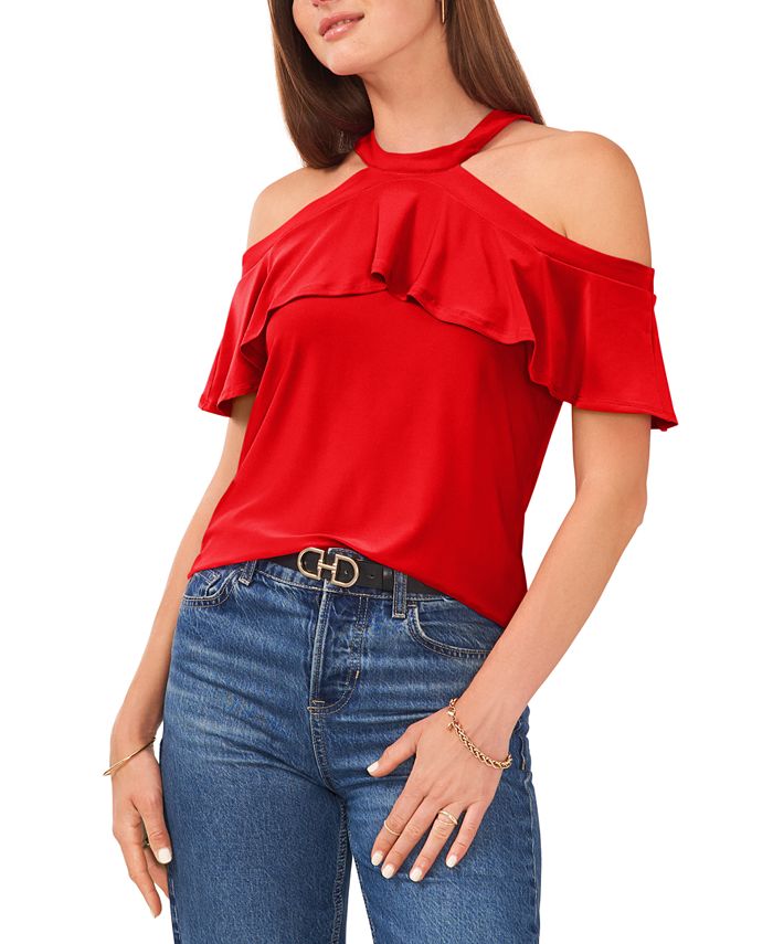 Sam & Jess Ruffled Cold-Shoulder Top - Macy's