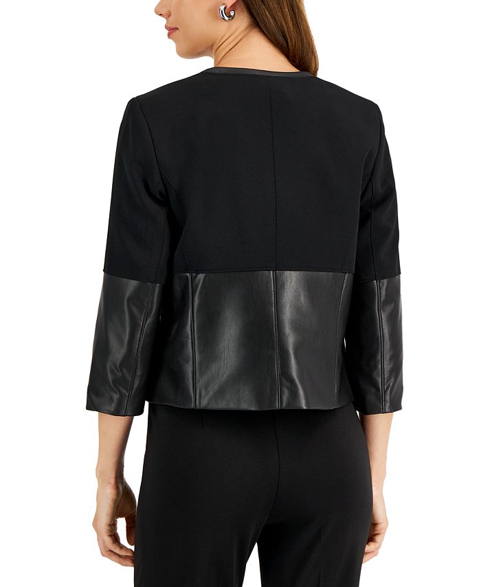 Kasper Petite Faux-Leather Mixed-Media Jacket, Created for Macy's - Macy's