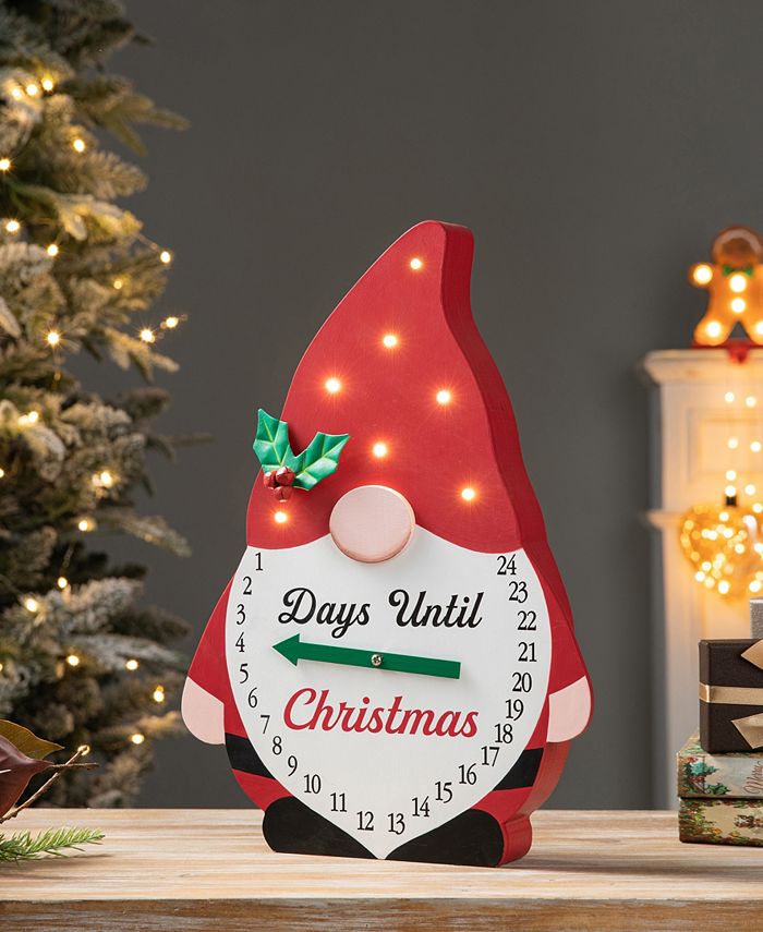 Glitzhome 15" Lighted Wooden Christmas Gnome Countdown Calendar - Macy's