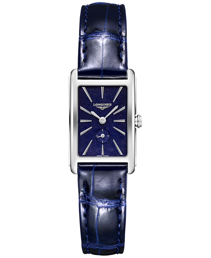 Longines Women's Swiss DolceVita Blue Leather Strap Watch 21mm - Macy's
