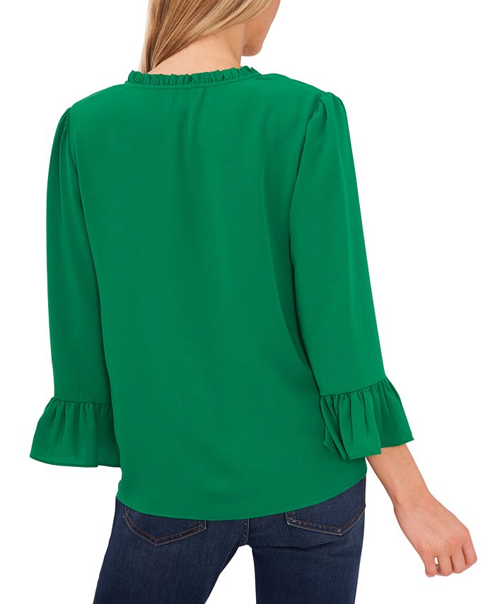 CeCe Women's 3/4 Sleeve Ruffle-Sleeve V-Neck Blouse - Macy's