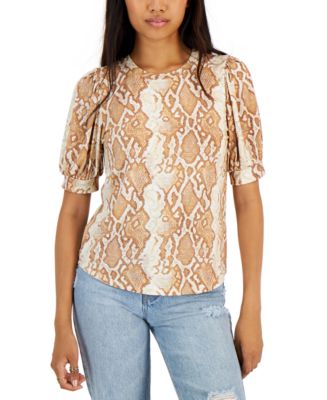 Tinsel Petite Puffed-Sleeve Python-Print Top - Macy's