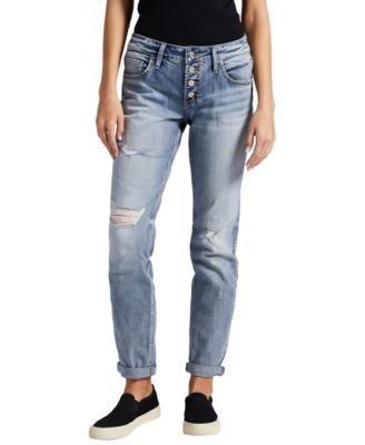 Silver Jeans Co. Women's Boyfriend Mid Rise Button Fly Slim Leg Jeans ...