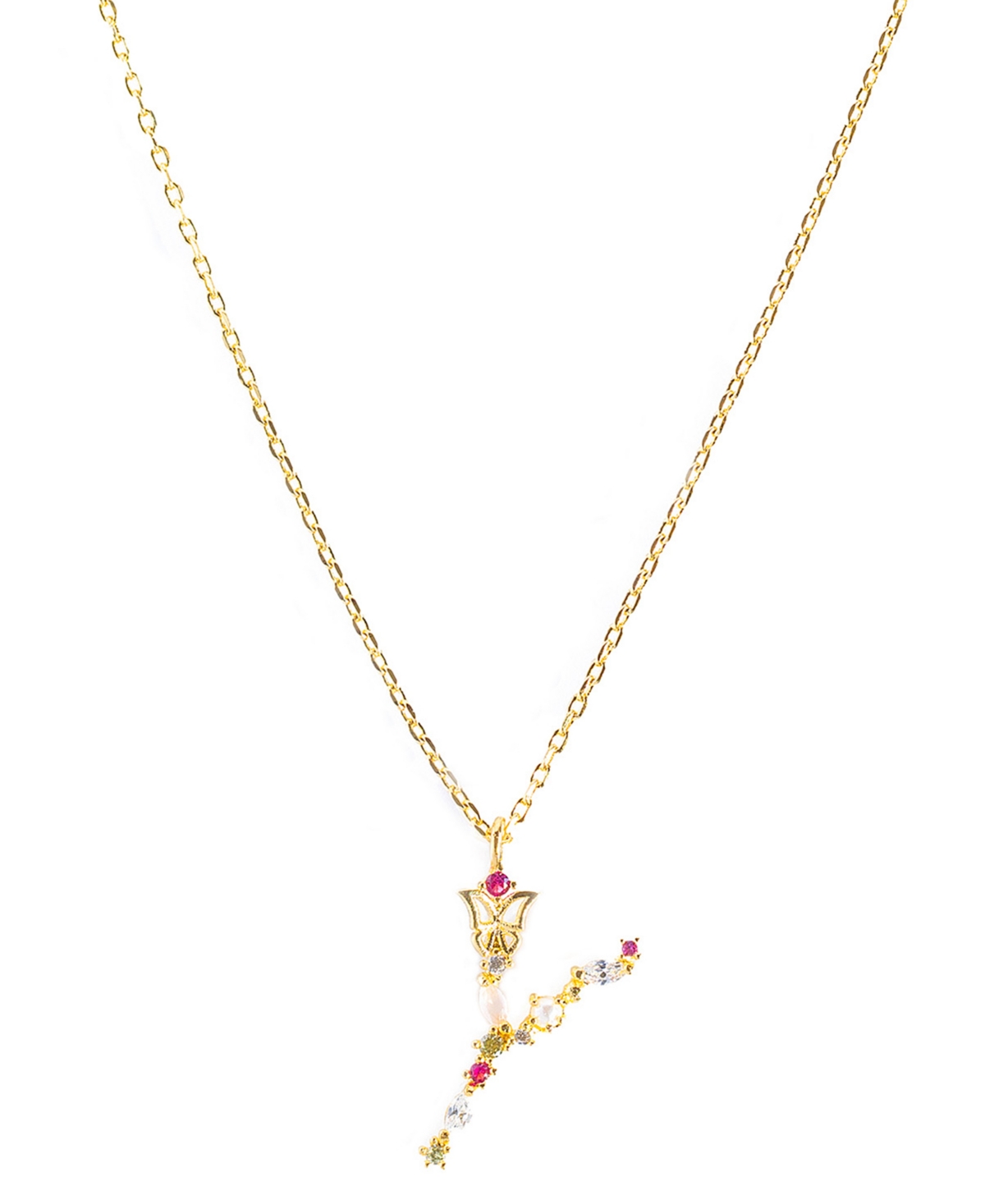 Click here for Girls Crew Flutterfly Stone Initial Necklace - Gol... prices