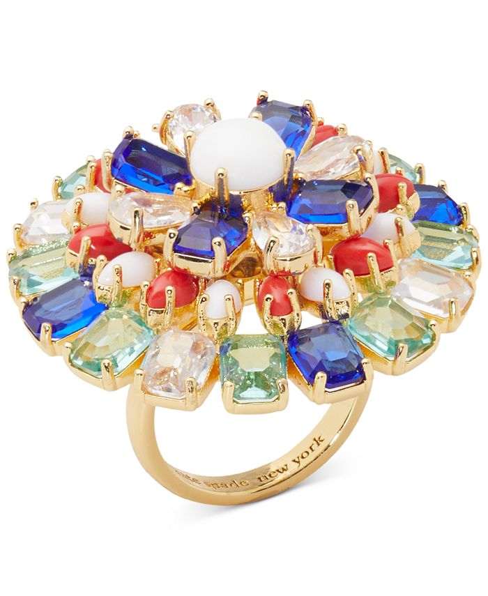 kate spade new york Gold-Tone Multicolor Mixed Stone Statement Ring ...