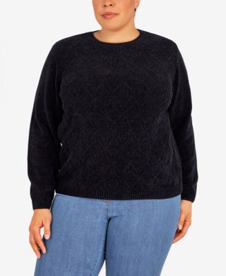 Alfred Dunner Plus Size Classics Chenille Cable Stitch Sweater - Macy's