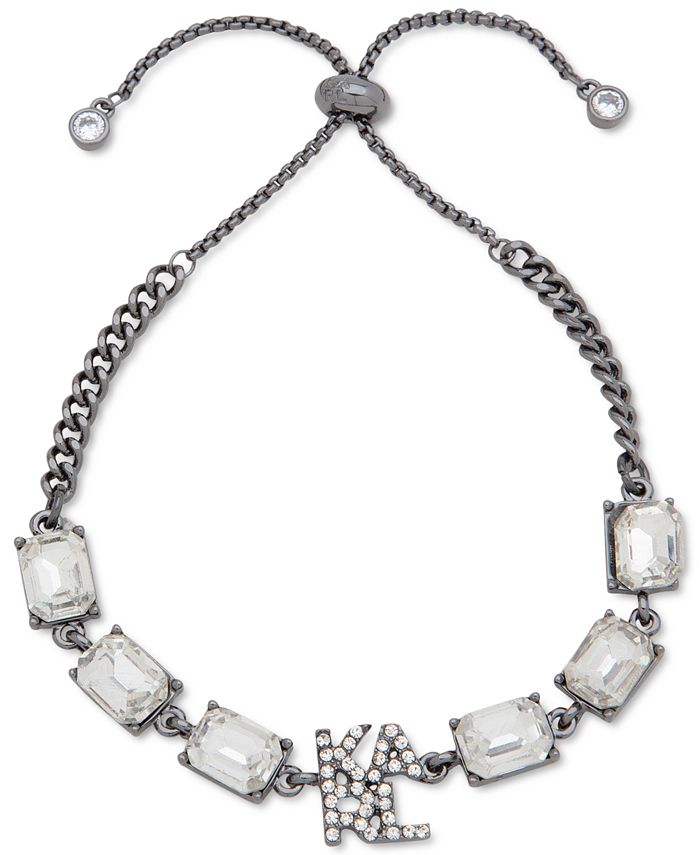Karl Lagerfeld Paris Hematite-Tone Crystal & Stone KARL Bolo Bracelet ...