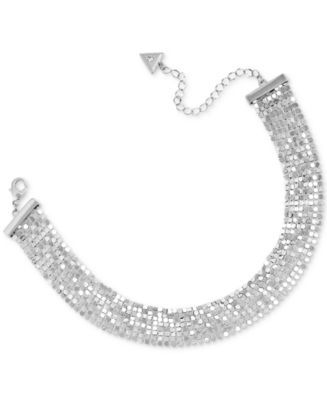 GUESS Silver-Tone Chain Mesh Choker Necklace, 12" + 3" extender - Macy's