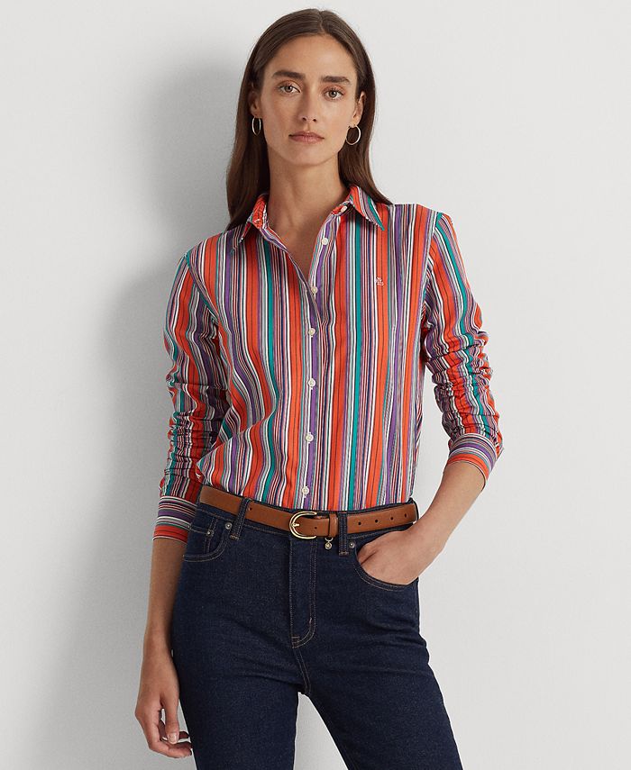 Lauren Ralph Lauren Striped Cotton Broadcloth Shirt - Macy's
