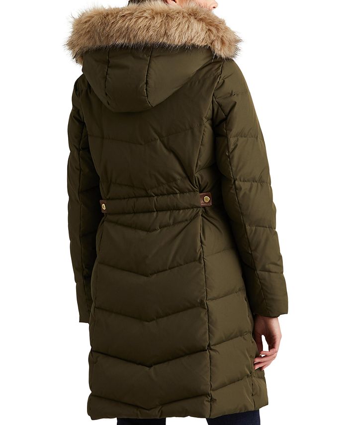 Lauren Ralph Lauren Women's Faux-Fur-Trim Hooded Down Puffer Coat, Created for Macy's - Macy's