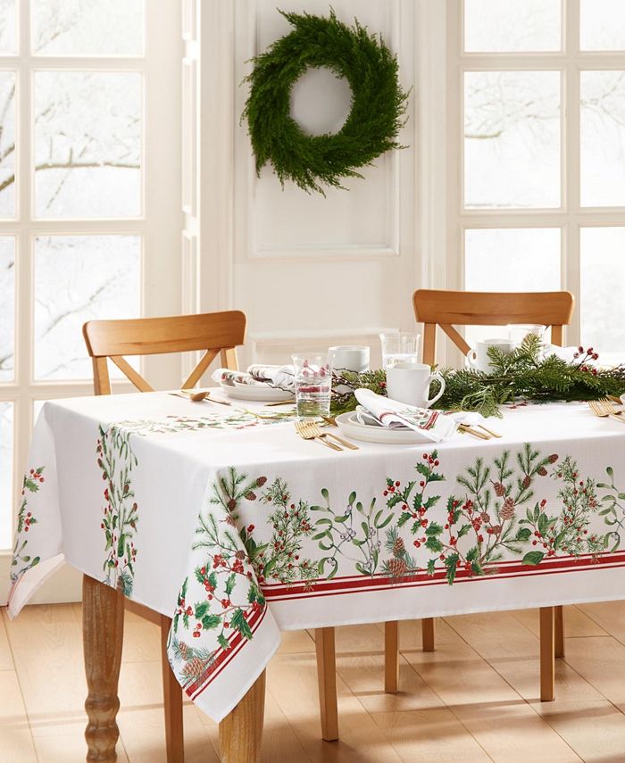 Elrene Winter Holiday Berry Fabric Tablecloth, 144" x 60" - Macy's