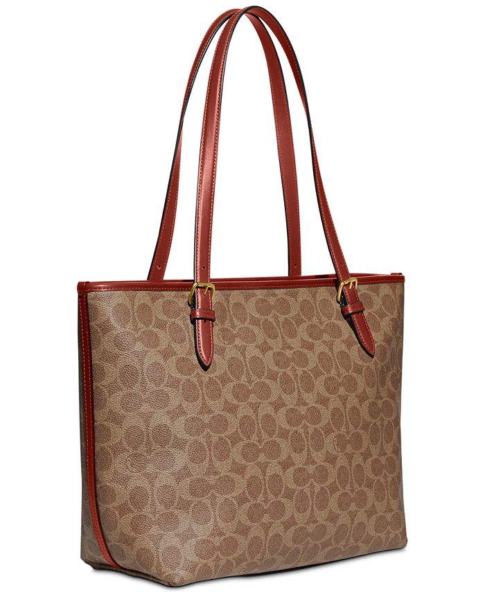 COACH Signature Coated Canvas Taylor Tote with C Dangle Charm - Macy's