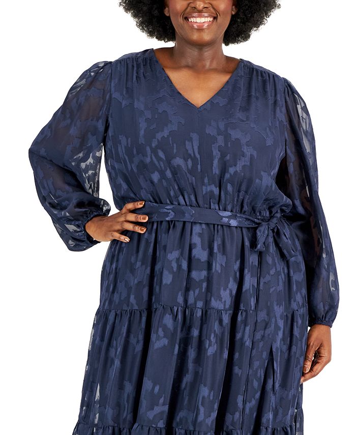 Taylor Plus Size Burnout Chiffon Tiered Maxi Dress - Macy's
