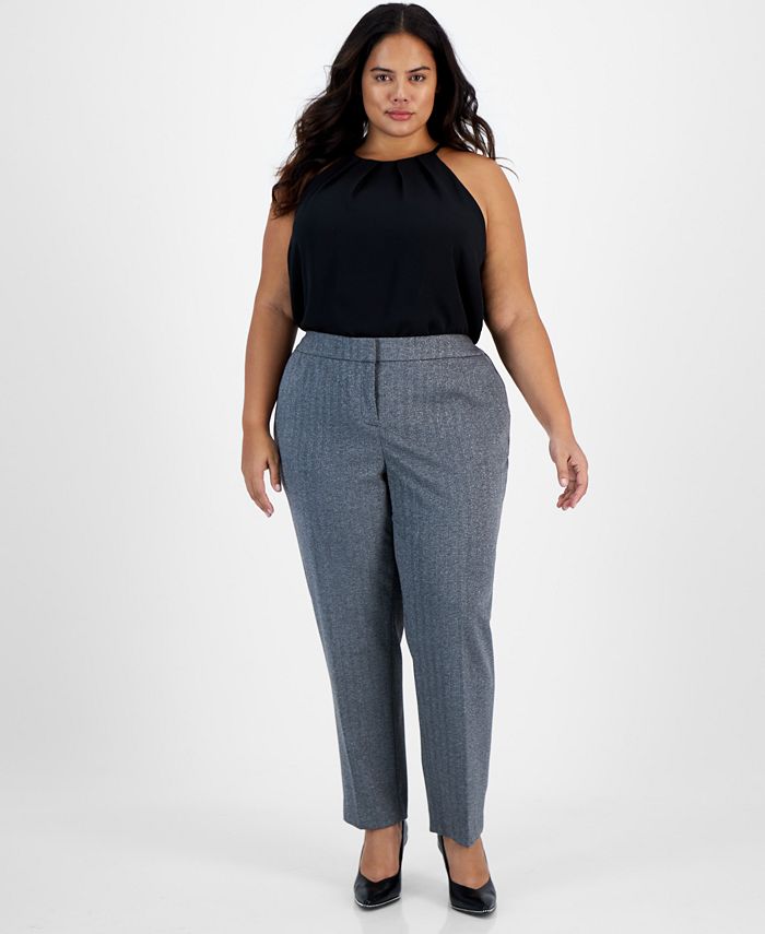 Bar III Plus Size Shimmer Herringbone Ankle Pants, Created for Macy's ...
