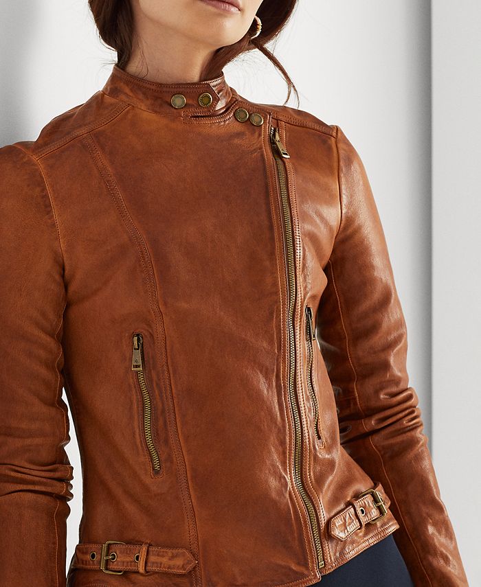 Lauren Ralph Lauren Tumbled-Leather Jacket & Reviews - Jackets ...