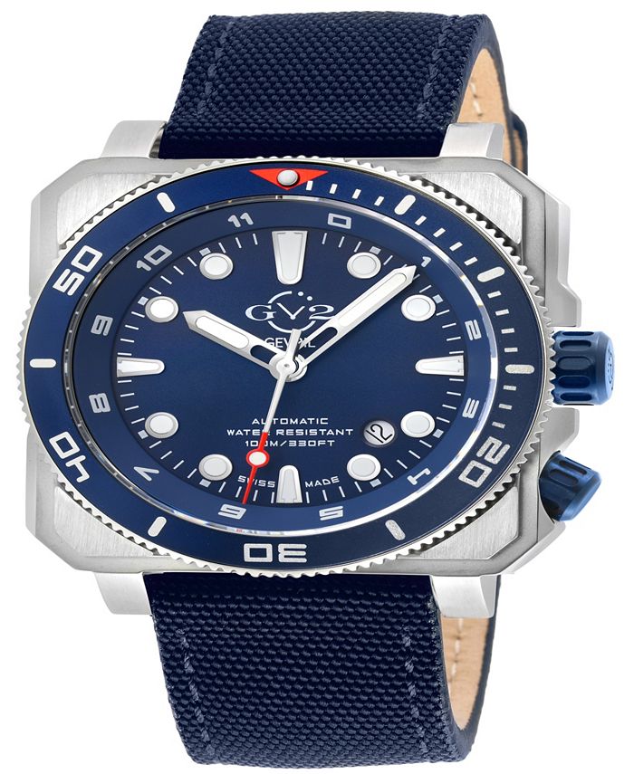 Gevril Men's Xo Submarine Swiss Automatic Blue Canvas Strap Watch 44mm ...