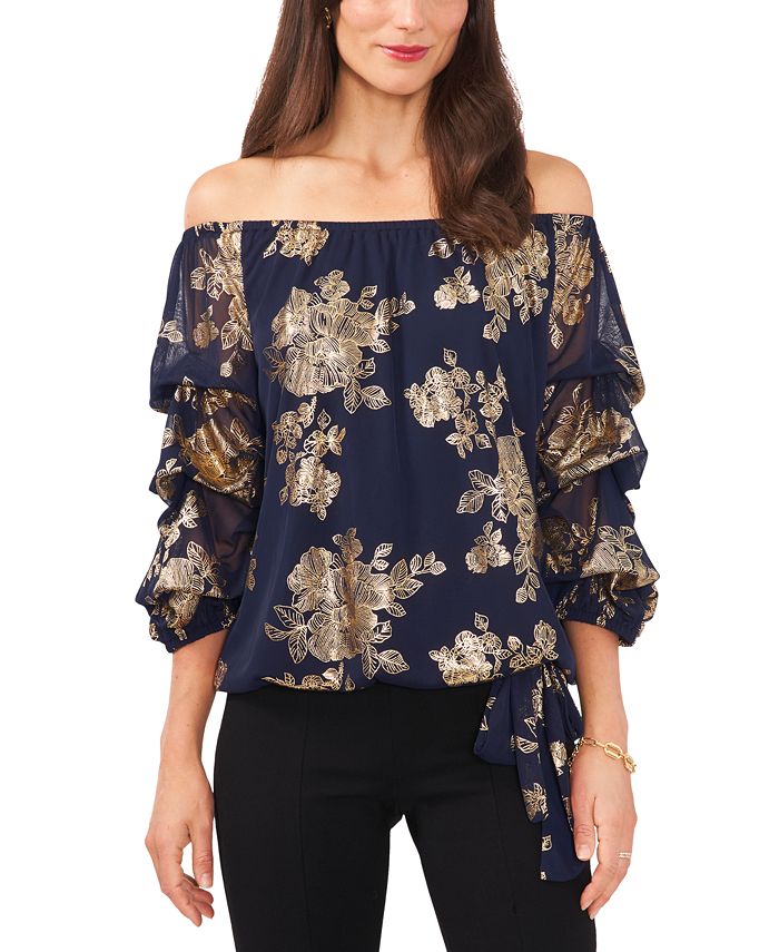 MSK Women's Floral-Print Off-The-Shoulder Top - Macy's