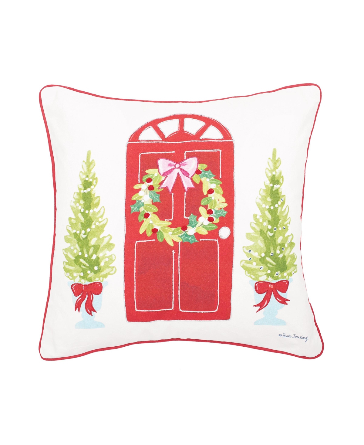 Click here for Door Wreath Printed & Embellished Throw Pillow - R... prices