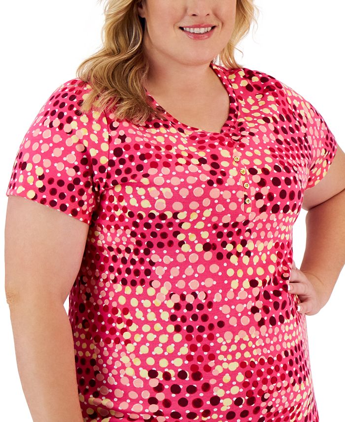 Karen Scott Plus Size Mod Dots Henley Top, Created for Macy's & Reviews ...