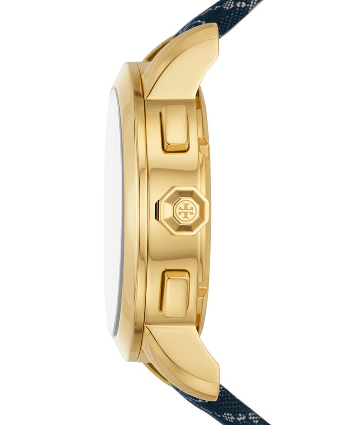Tory Burch Women's Chronograph The Tory Navy Fabric & Ivory Leather ...