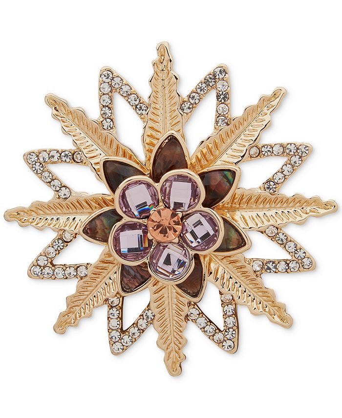 Anne Klein Gold-Tone Crystal Flower Cluster Pin - Macy's